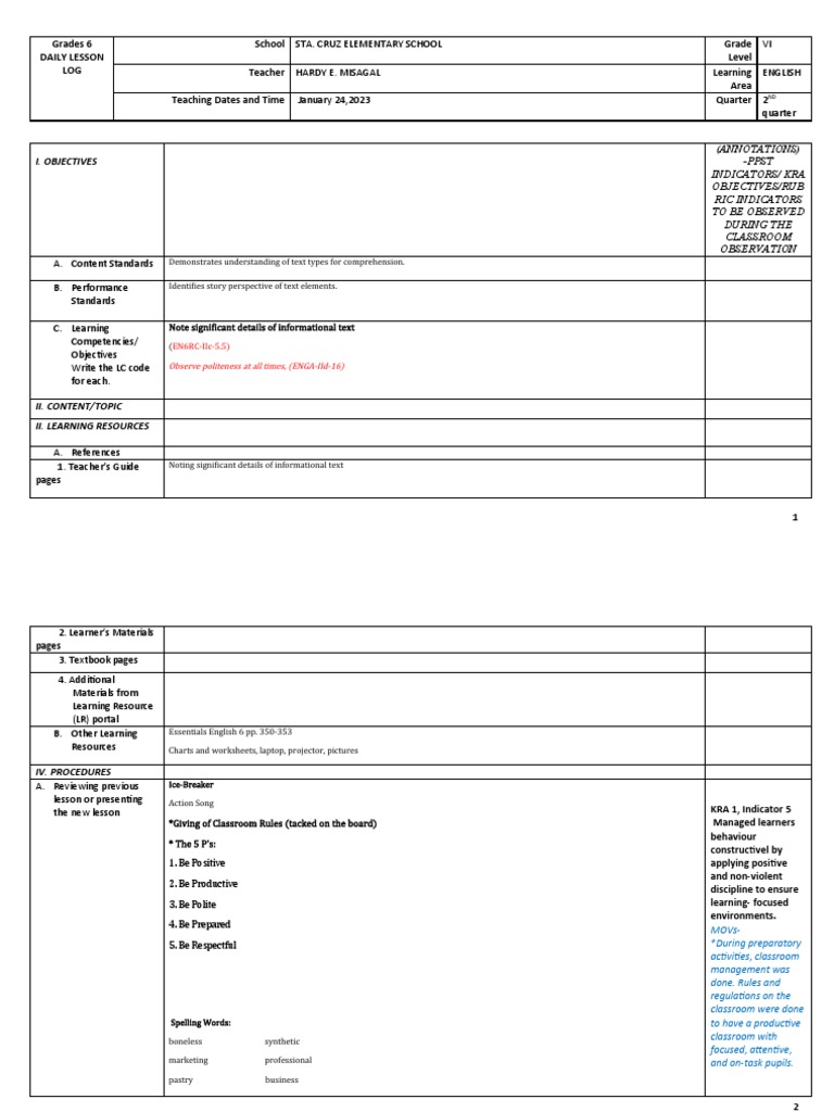 Cot - DLP English 6-Noting Details | PDF | Anger | Learning