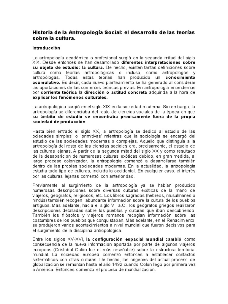 Historia de la Antropología Social | PDF | Antropología | Evolución