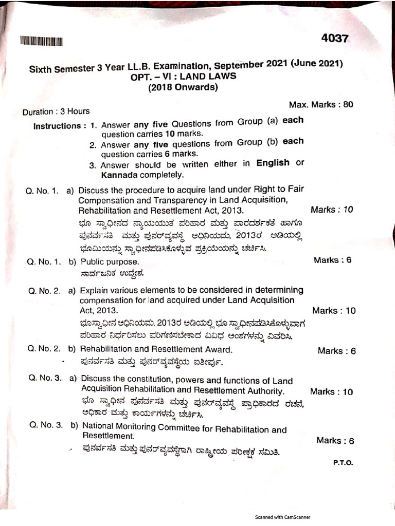 Land Law Question Paper 2021 80-20 | PDF