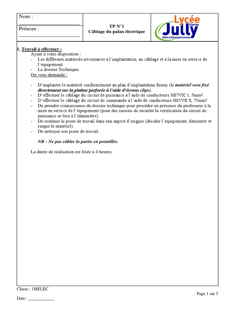 TP N°1 Câblage Du Palan Électrique | PDF