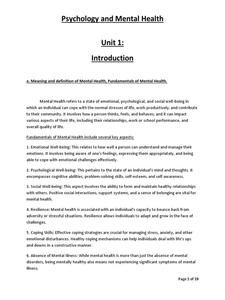 Psychology And Mental Health Iv Sem Pdf Mental Health Mental
