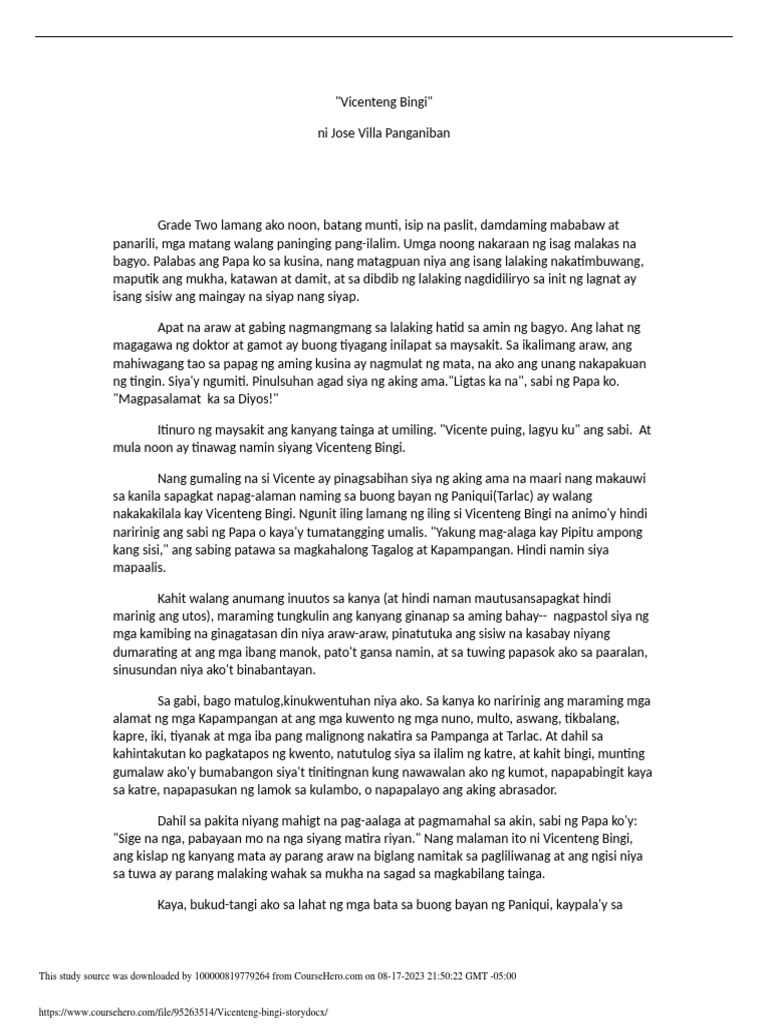 Vicenteng Bingi Story | PDF