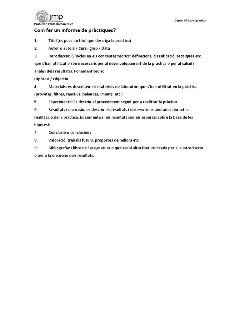 Cómo hacer un informe de prácticas | PDF