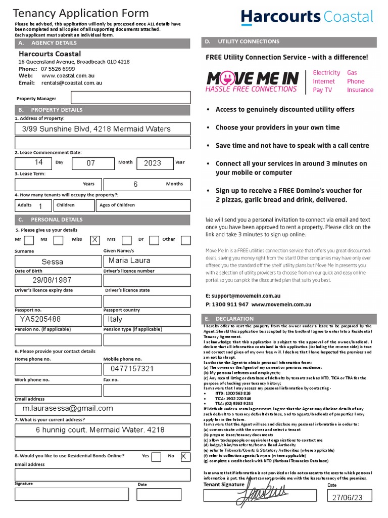 Tenancy Application Form Template | PDF | Leasehold Estate | Lease