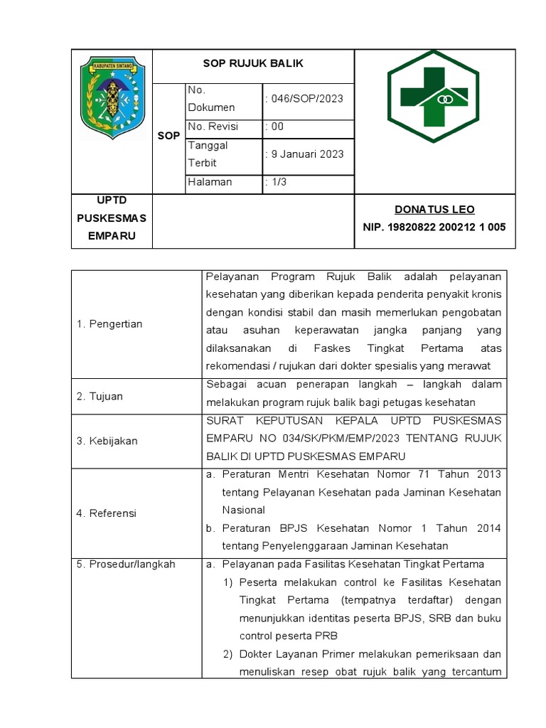 Sop Rujuk Balik | PDF