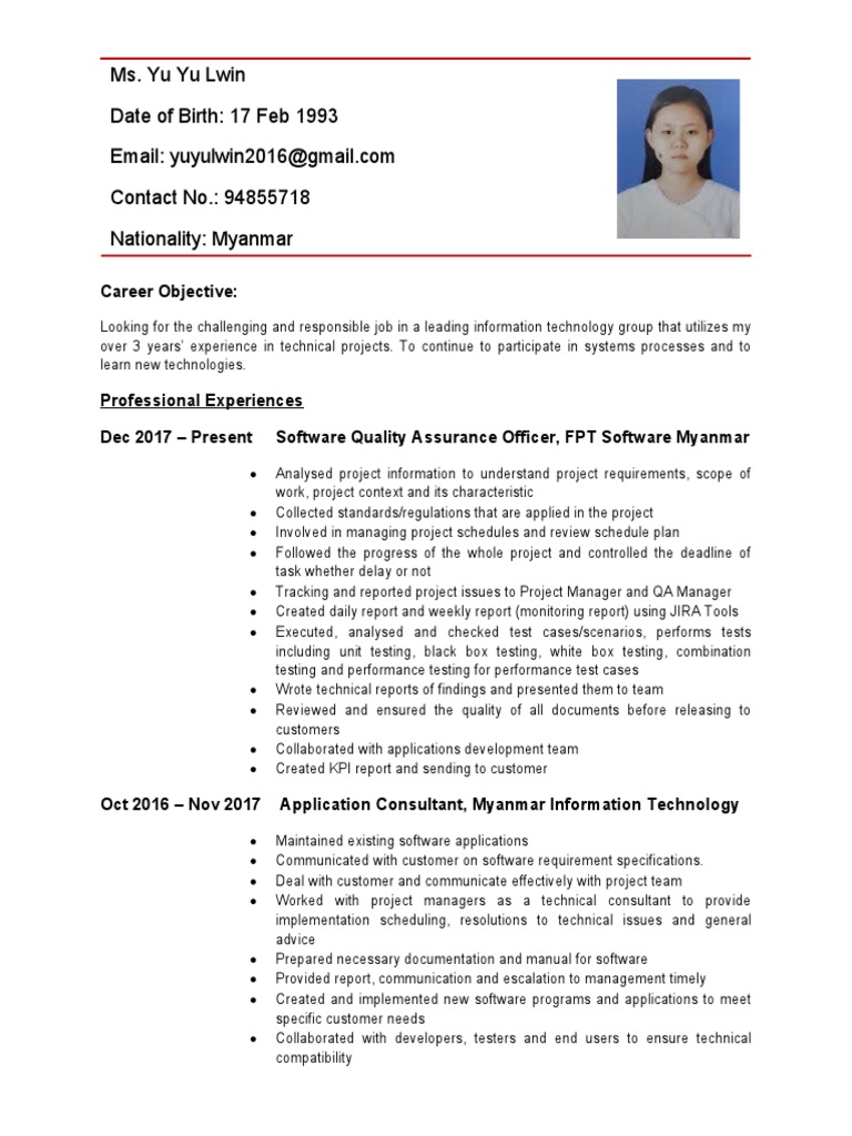 Ms. Yu Yu Lwin Date of Birth: 17 Feb 1993 Contact No.: 94855718 ...