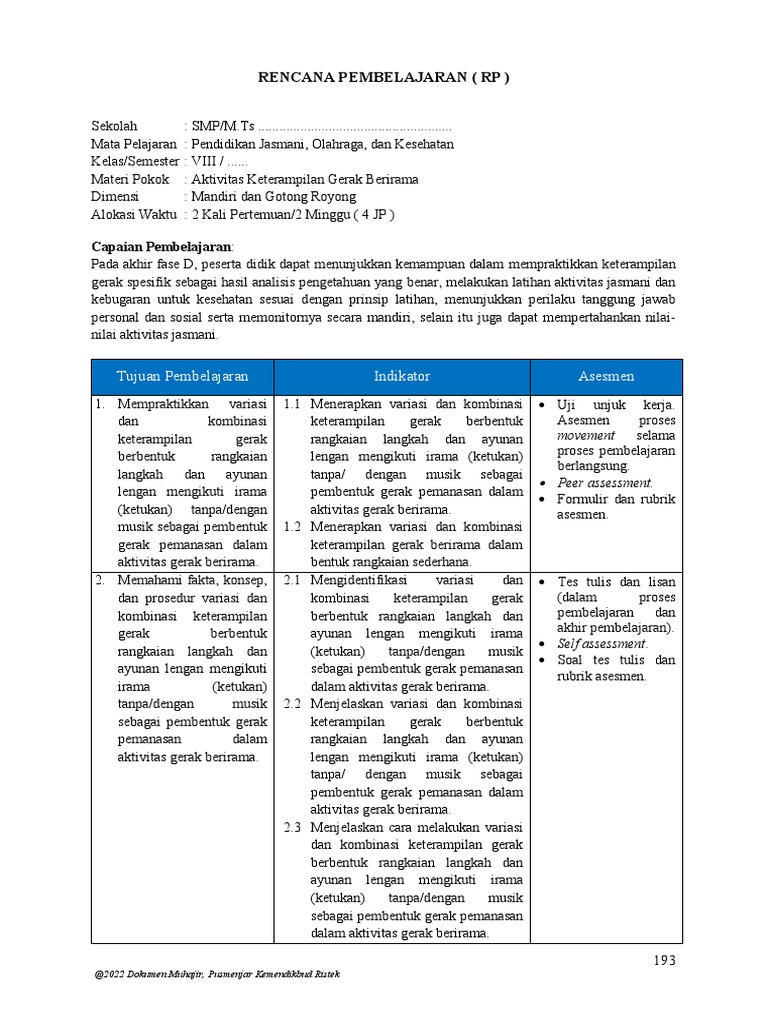 12 RP Aktivitas Gerak Berirama - SMP Viii - 05!07!2022 - Oke | PDF
