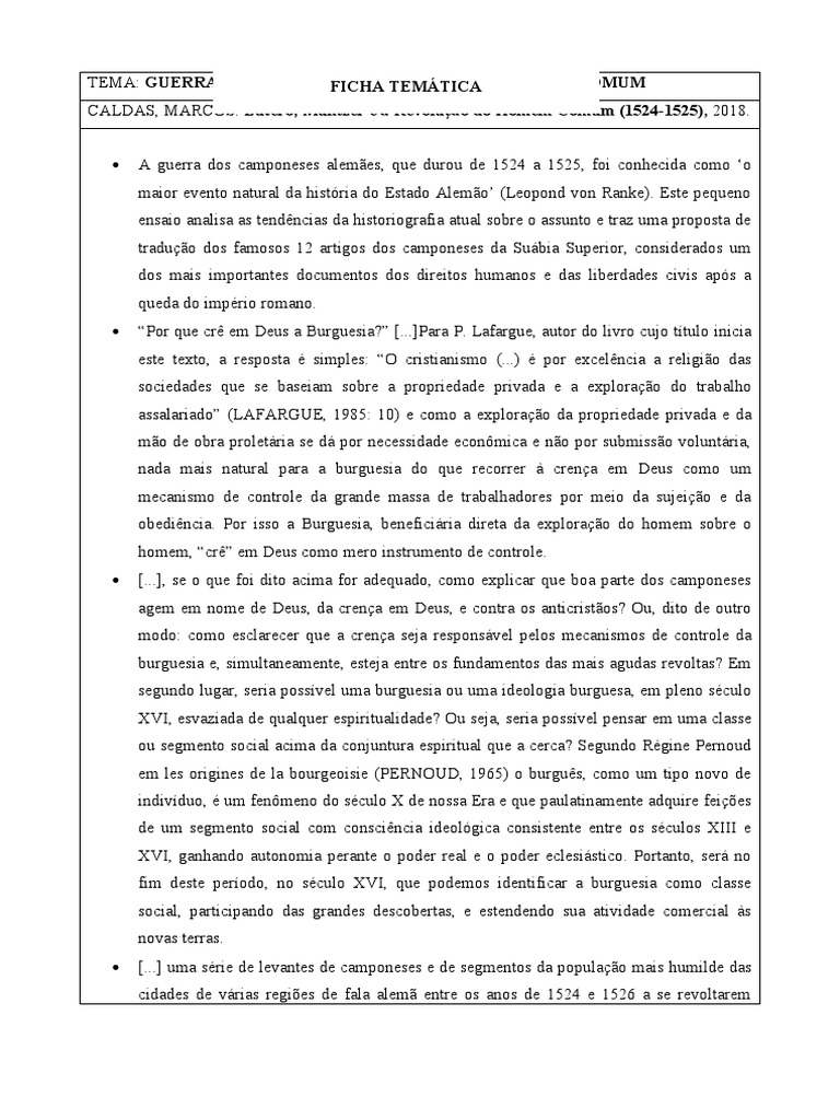 Revolta Camponesa e Teologia do Povo | PDF | Martinho Lutero | Burguesia