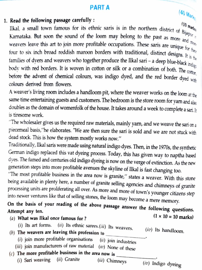 Comprehension Passage | PDF | Dyeing | Weaving