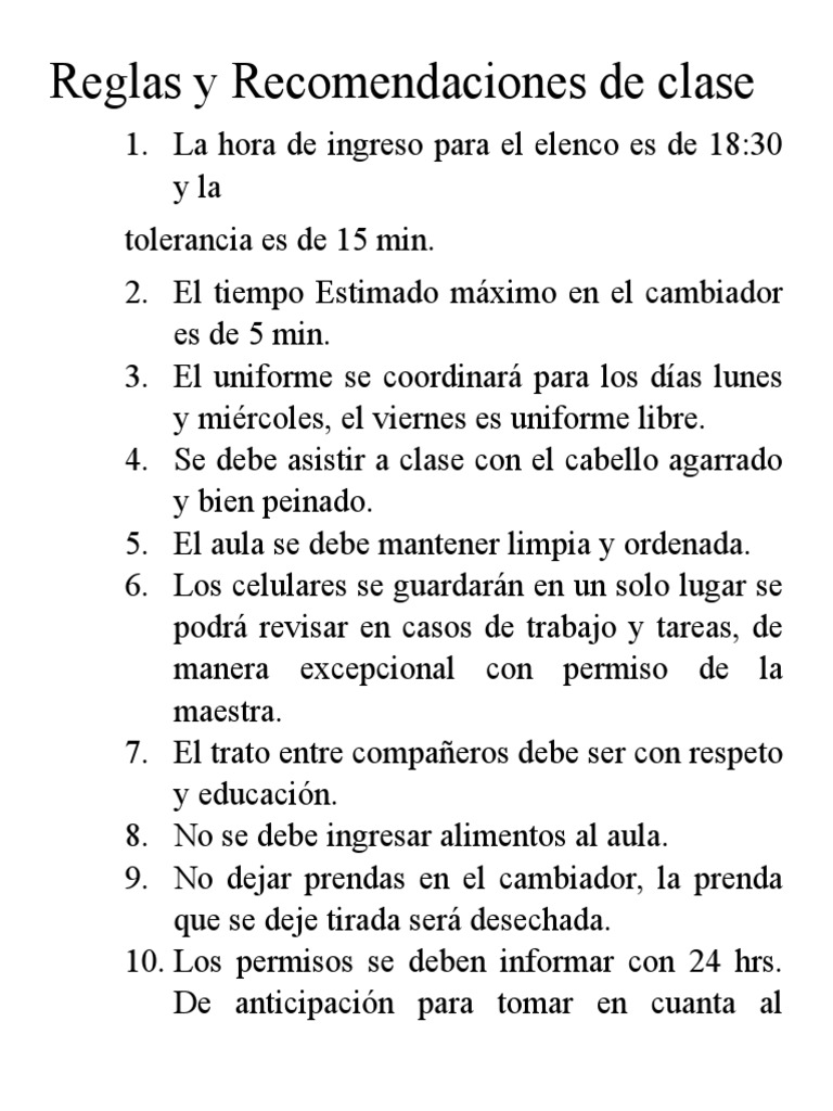 Reglas y Normas del Aula Escolar | PDF