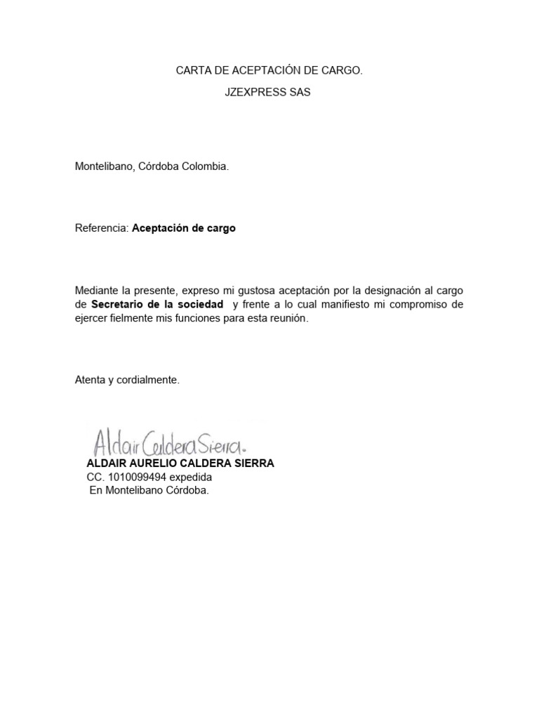 Aceptación de Cargo Aldair | PDF