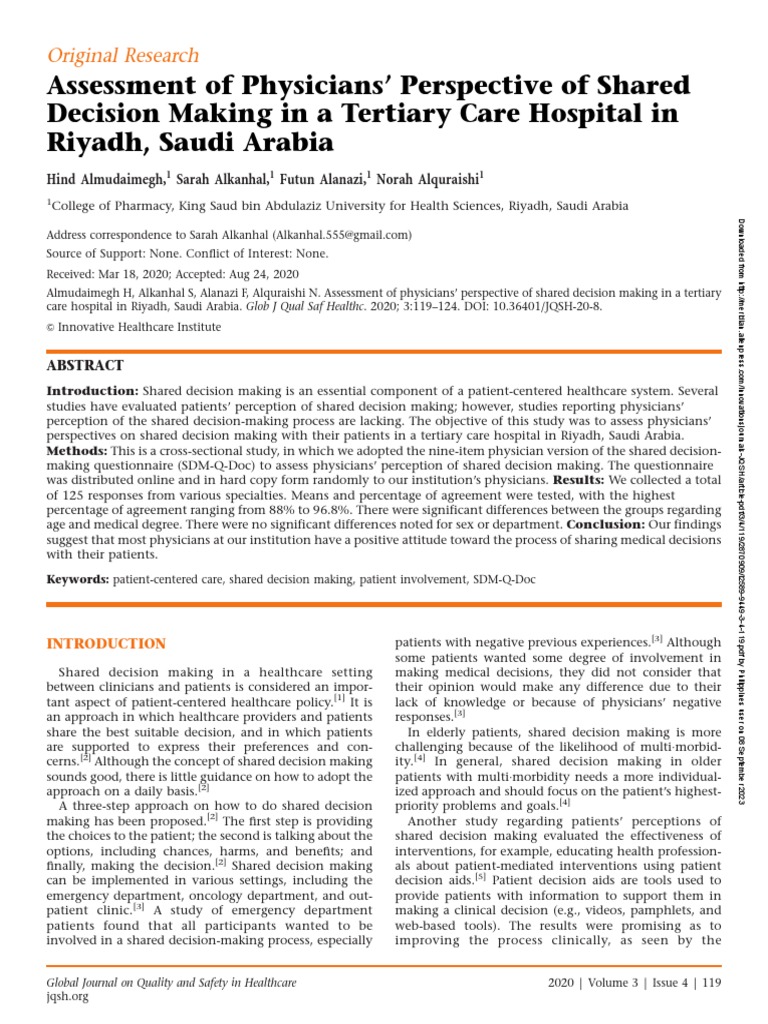 GB-4 Assessment of Physicians' Perspective of Shared Decision Making in A Tertiary Care Hospital ...