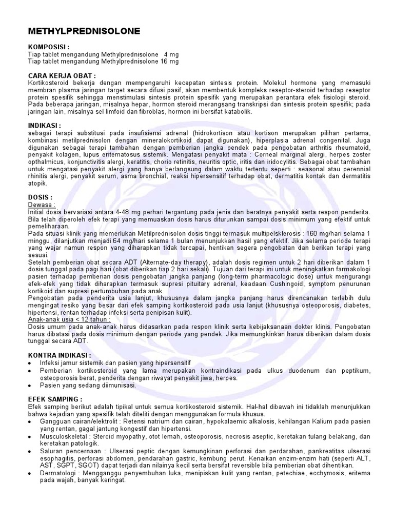 Dosis dan Indikasi Methylprednisolone | PDF