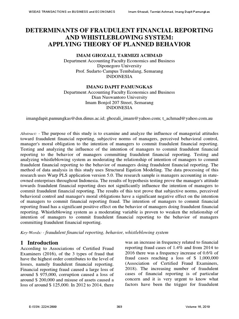 Determinants of Fraudulent Financial Reporting and WBS Using Behaviour Rheory | PDF | Intention ...