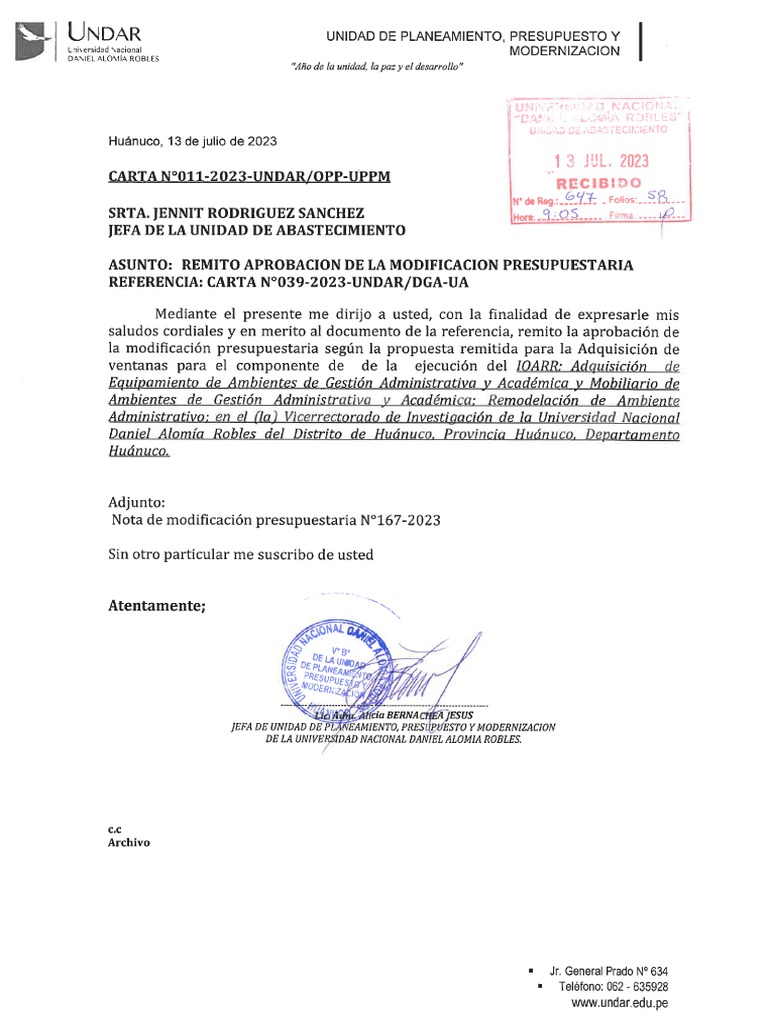 Carta #011-2023-Undar-Uppm | PDF