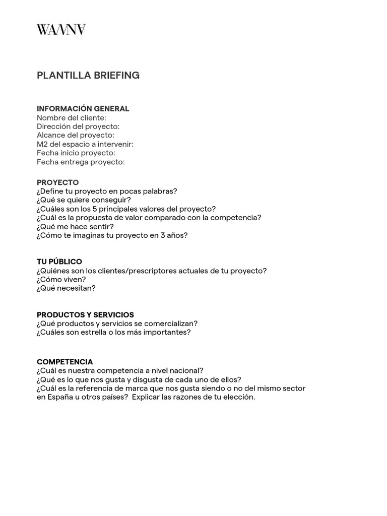 Plantilla de Briefing para Proyectos | PDF | Ciencias sociales | Artes ...