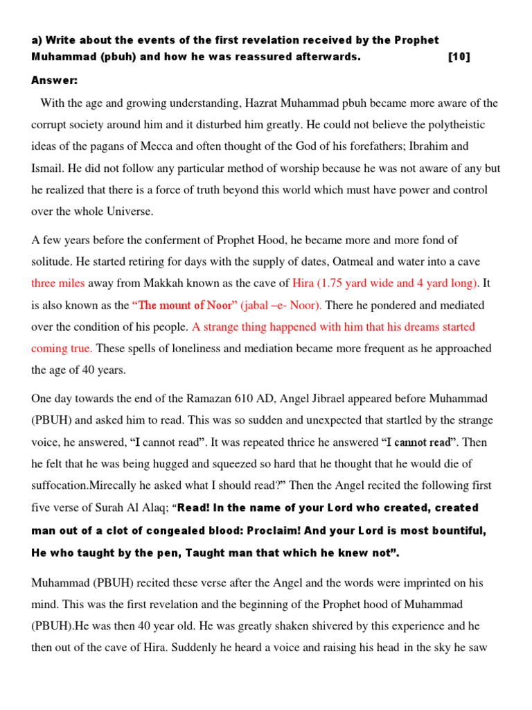 First Revelation of Prophet Muhammad | PDF | Muhammad | Quran