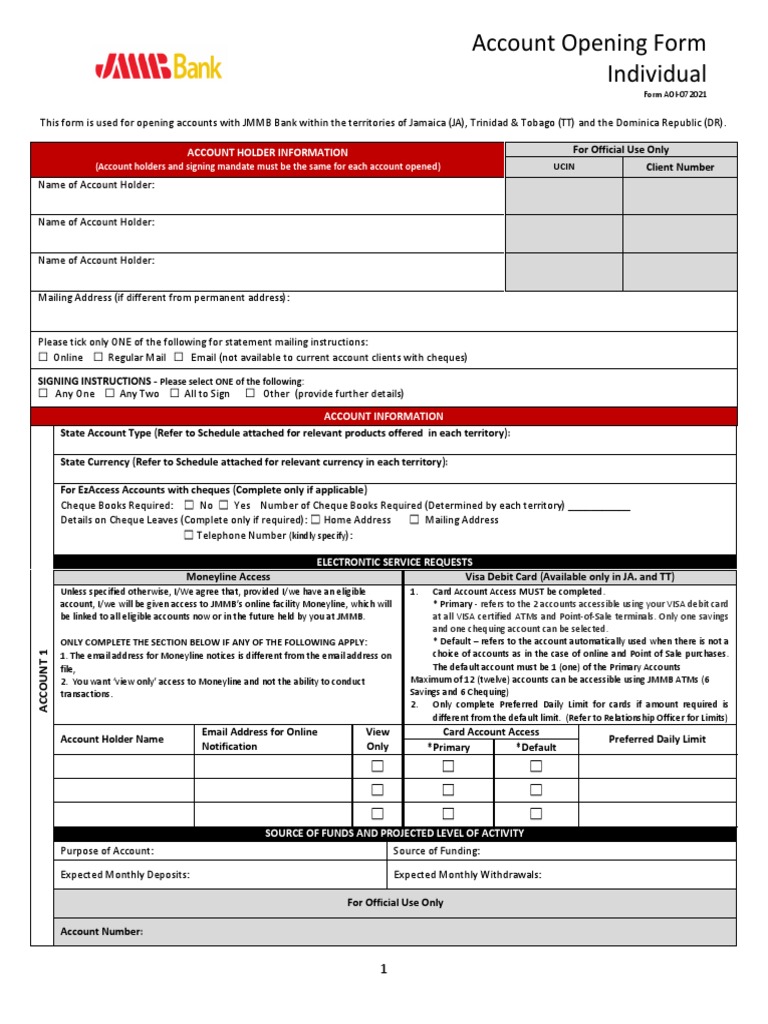 Account Opening - Individual | PDF | Cheque | Debit Card