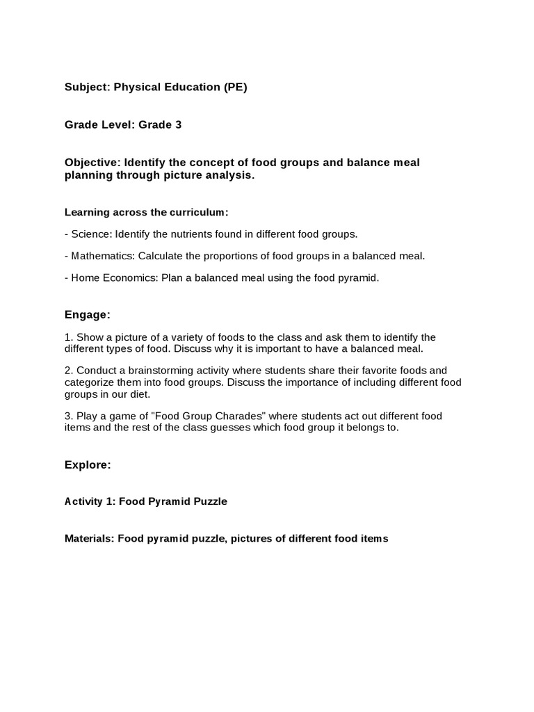 Lesson Plan | PDF | Meal | Learning