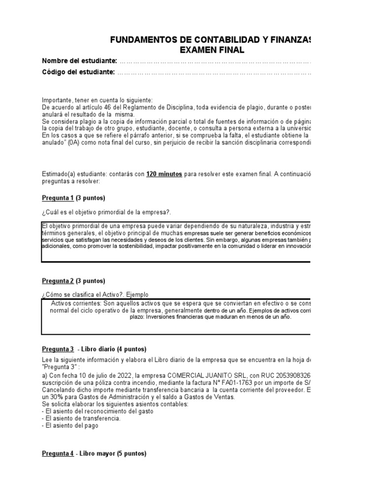 Examen Final Contabilidad 1 | PDF | Contabilidad | Economias