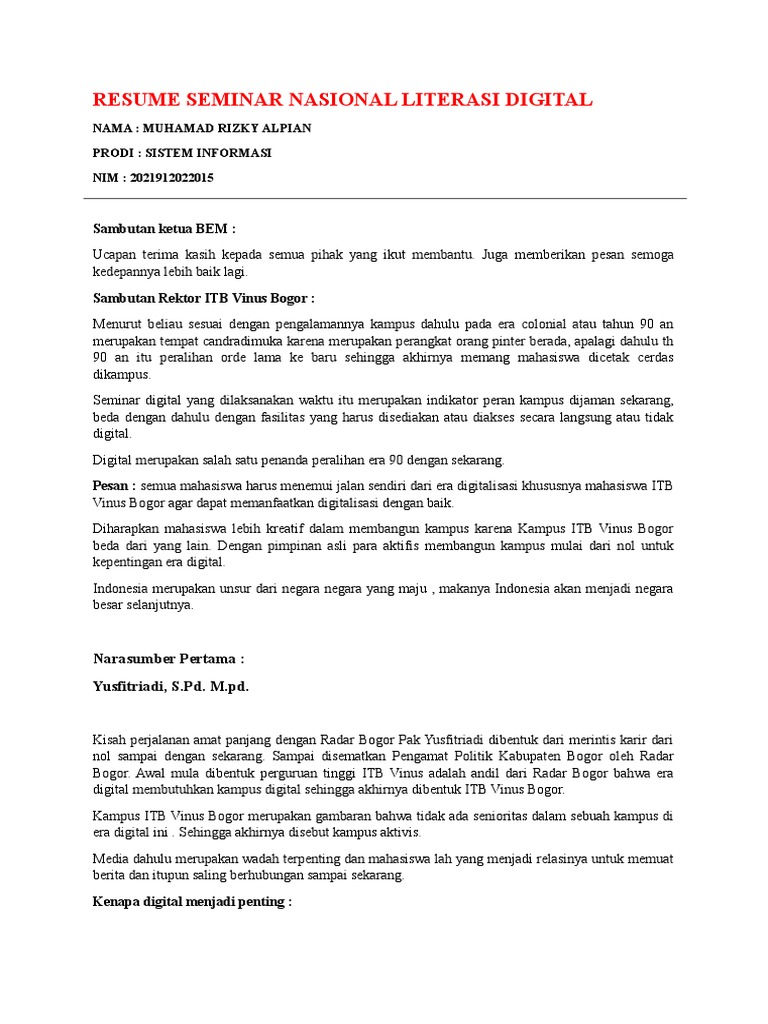 Seminar Literasi Digital ITB Vinus | PDF | Politik