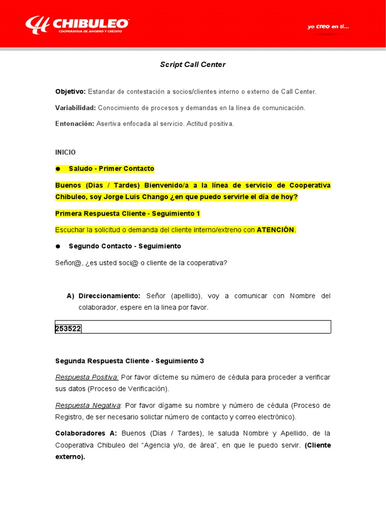 Guion Estandarizado Call Center | PDF