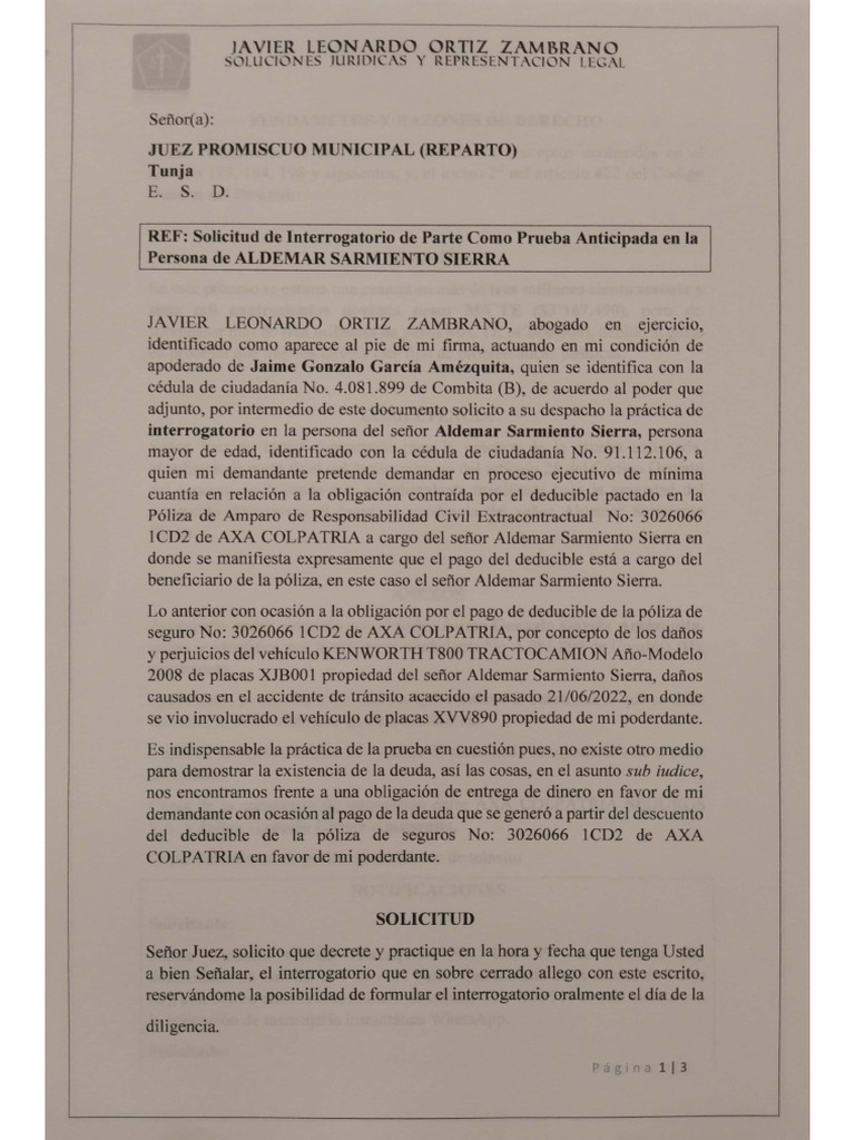 Solicitud Interrogatorio de Parte | PDF