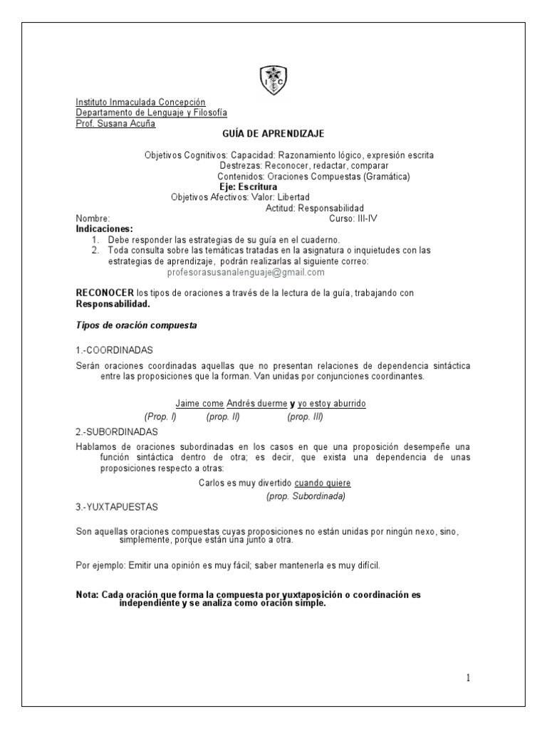 Guía Tipo de Oraciones. Eje Escritura | PDF | Oración (Lingüística ...