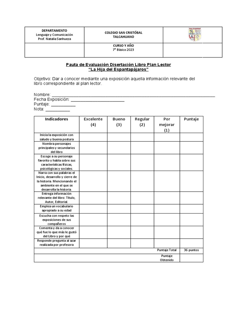 Pauta Evaluacion Disertacion Septimo Basico | PDF Pauta Evaluacion Disertacion Septimo Basico | PDF