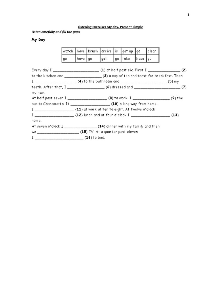 Listening Exer My Day Present Simple | PDF | Language Arts & Discipline