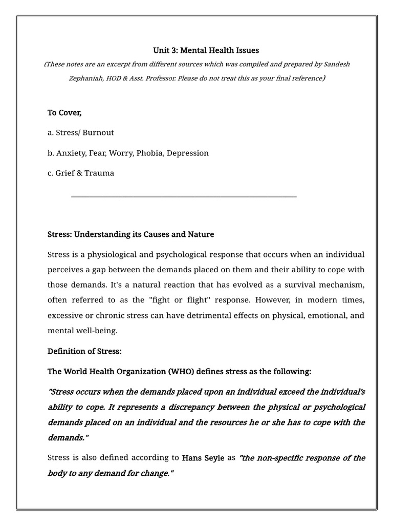 Unit 3 Mental Health Issues | PDF | Phobia | Anxiety Disorder