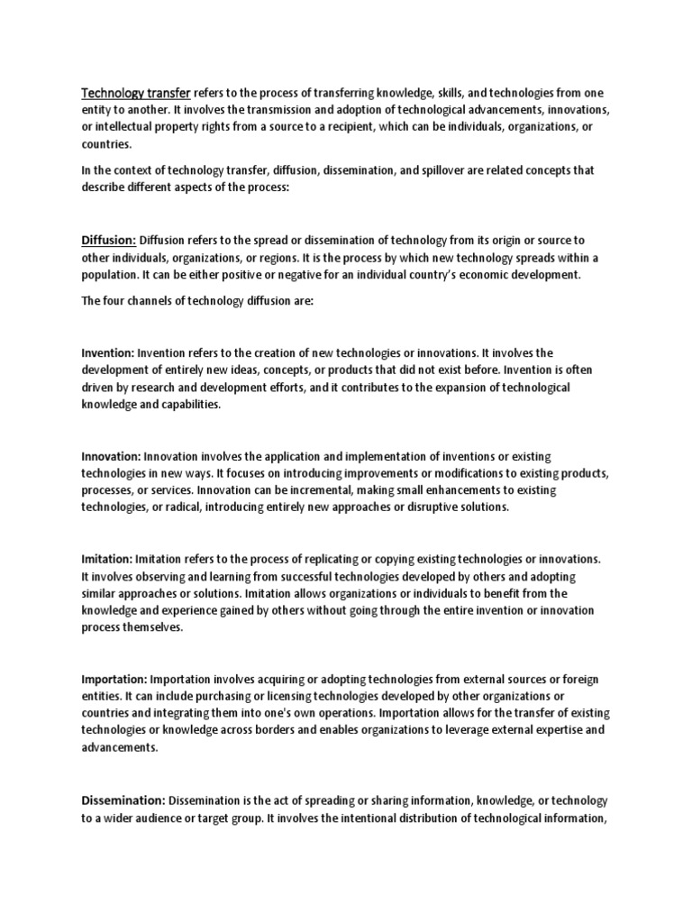 Technology Transfer Refers To The Process of Transferring Knowledge | PDF | Innovation ...
