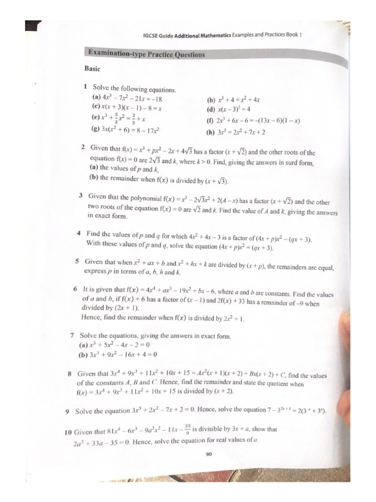 IGCSE Guide Additional Mathematics Examples and Practices Book 1 | PDF