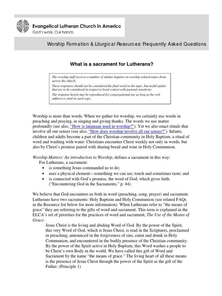 What Is A Sacrament For Lutherans | PDF | Sacraments | Eucharist