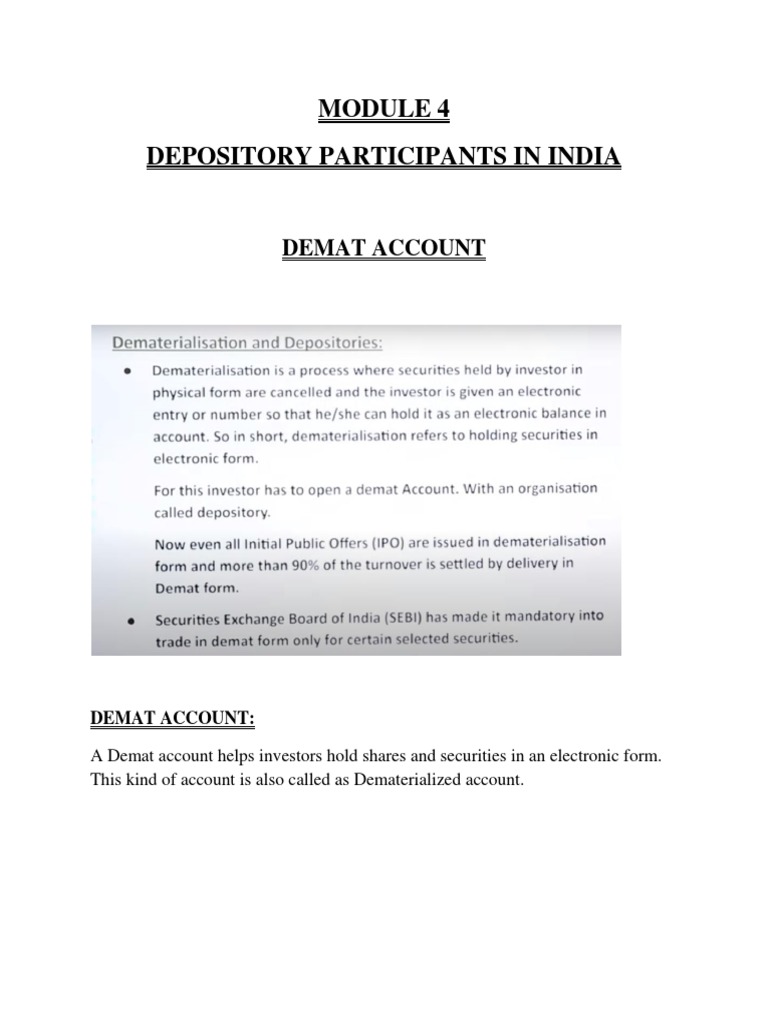 Module 4 Depository Participants in India | PDF | Securities (Finance ...