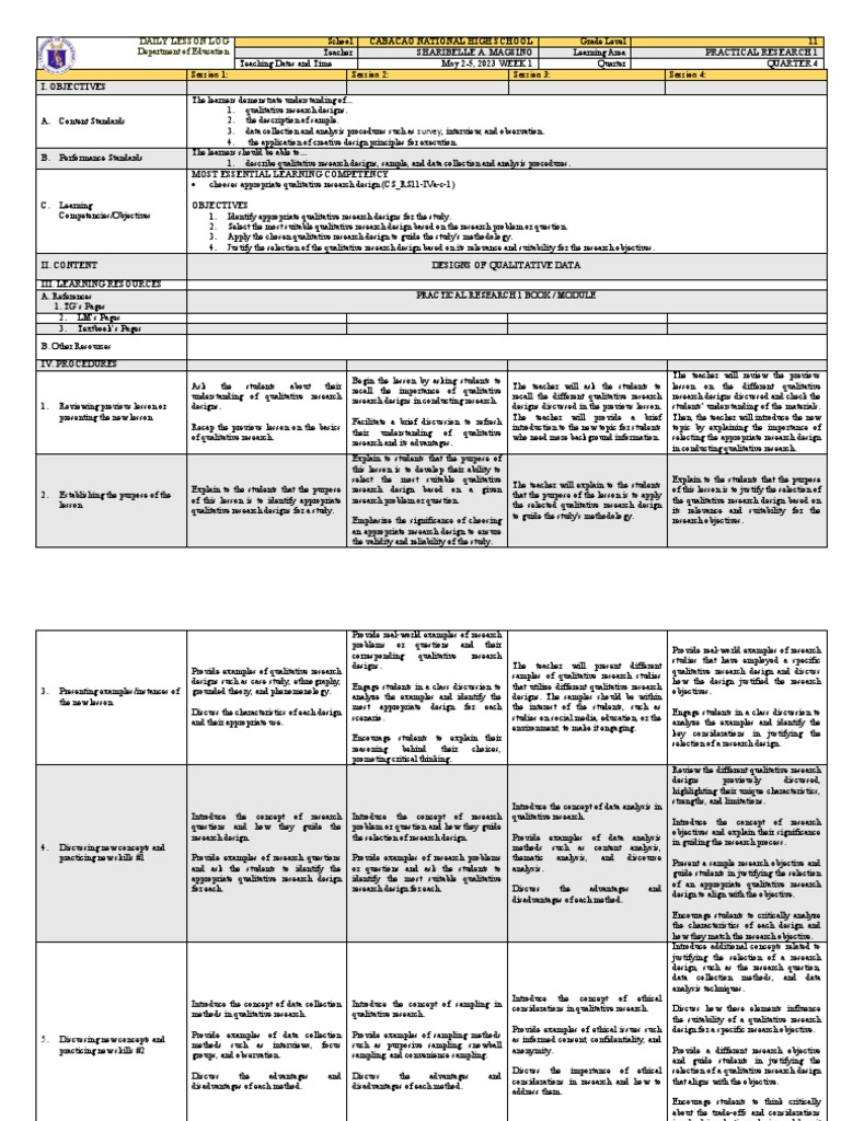 Qualitative Research Design Lesson Plan | PDF | Qualitative Research ...