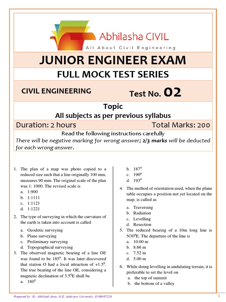 Civil Engg. Mock Test for Jr. Engineers | PDF | Young's Modulus ...