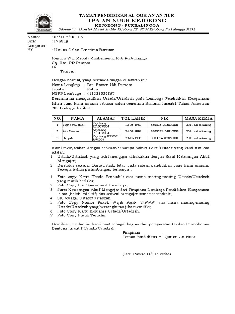 Contoh Surat Usulan Dan SKMT-1 | PDF