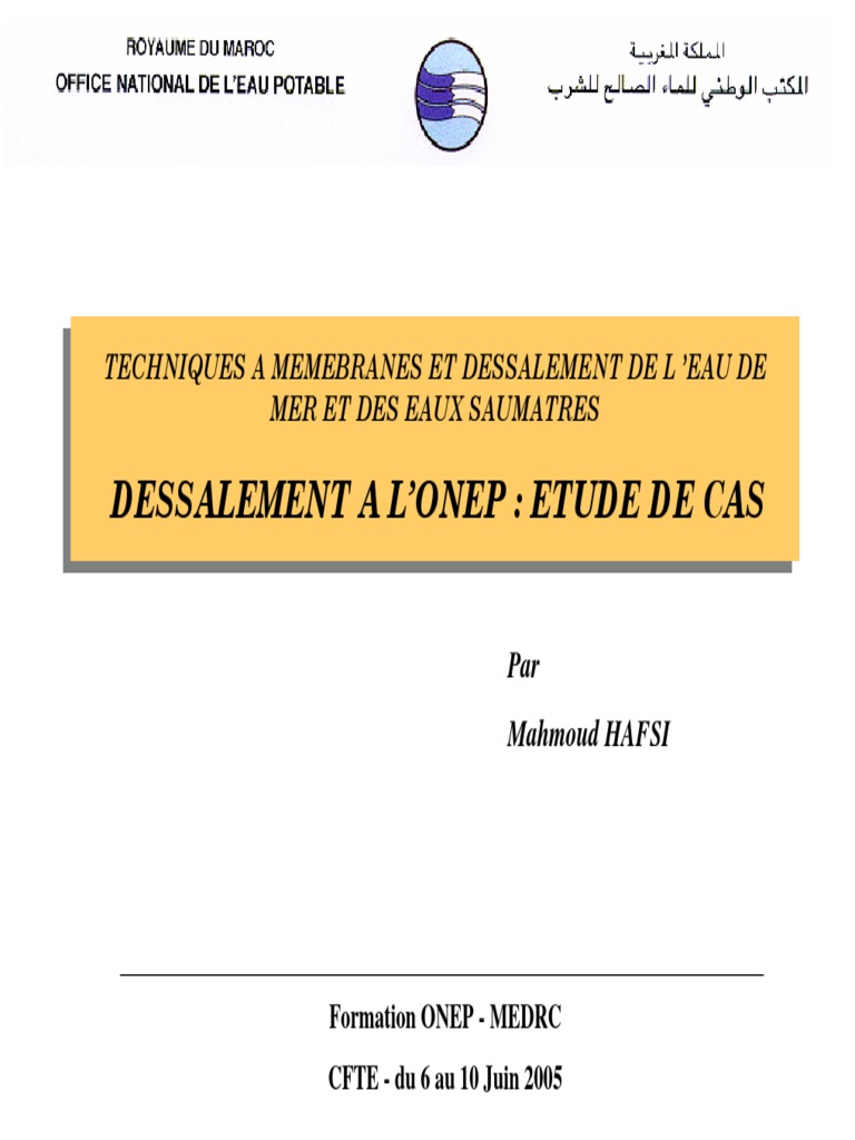 Dessalement de l'eau au Maroc par ONEP | PDF | Ressources hydriques ...
