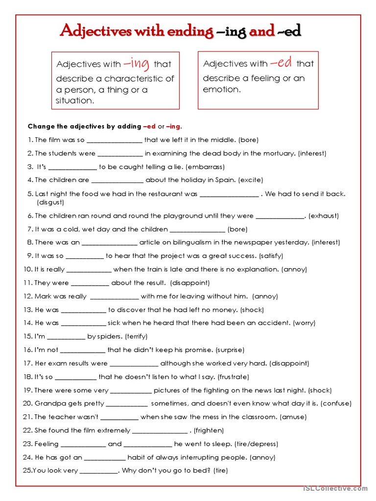 ESL Adjective Practice Worksheet | PDF