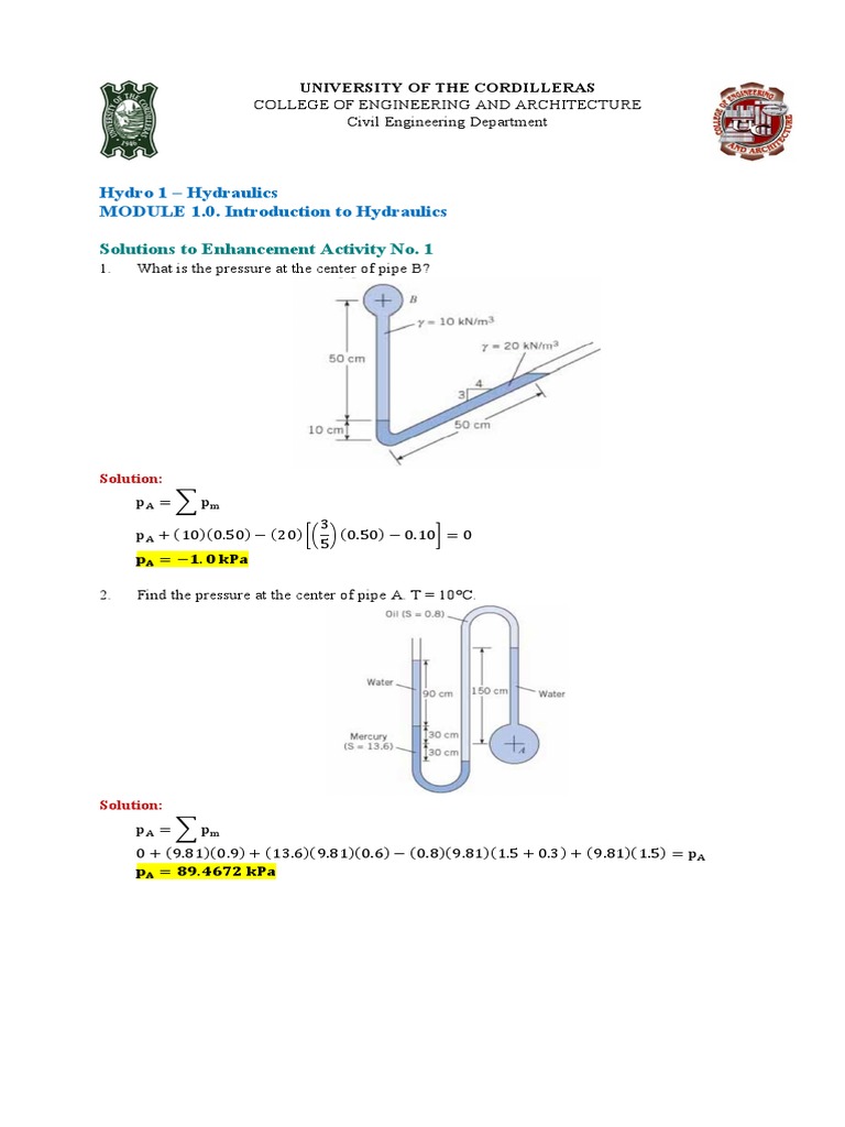 Hydraulics Module 1: Pressure Solutions | PDF