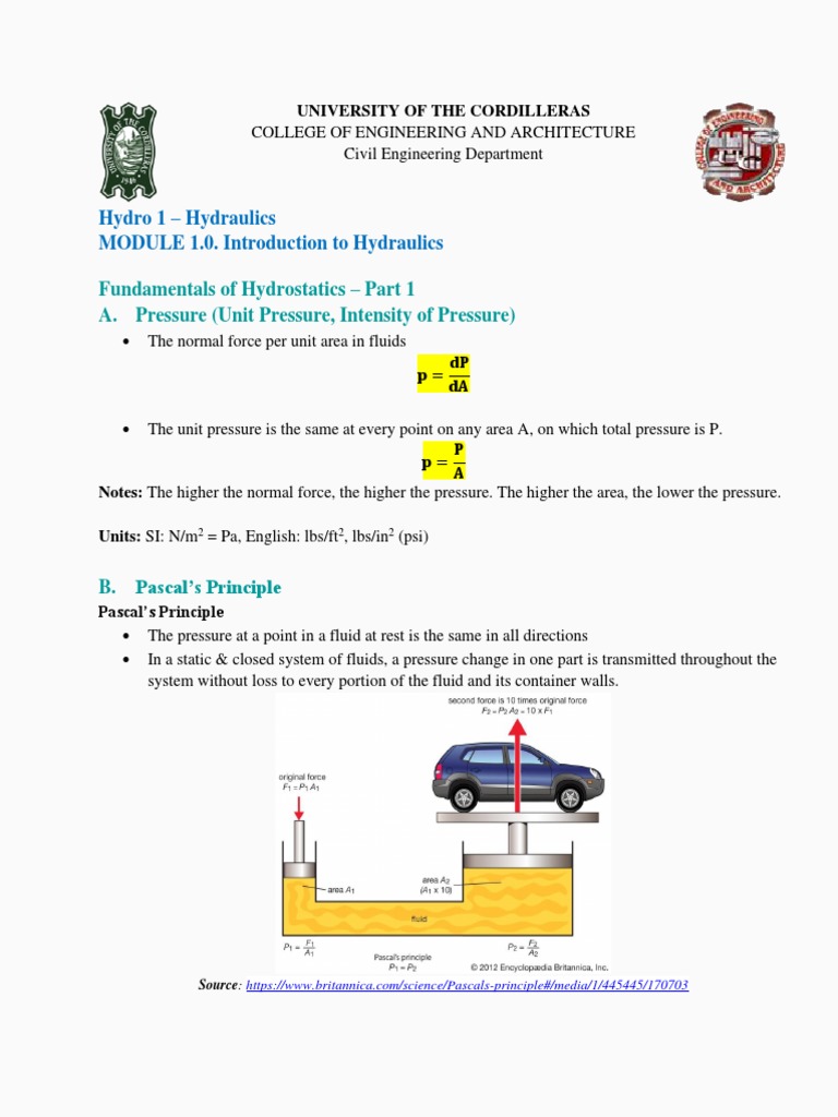 Hydro 1 Module 1 3 Hydrostatic Principles Pdf Pressure Pressure