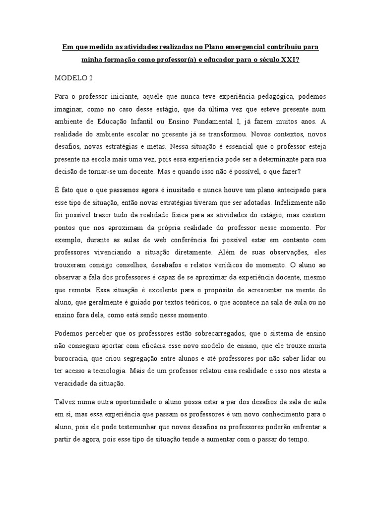 Modelo Relat 2 Pandemia | PDF | Experiência | Pedagogia