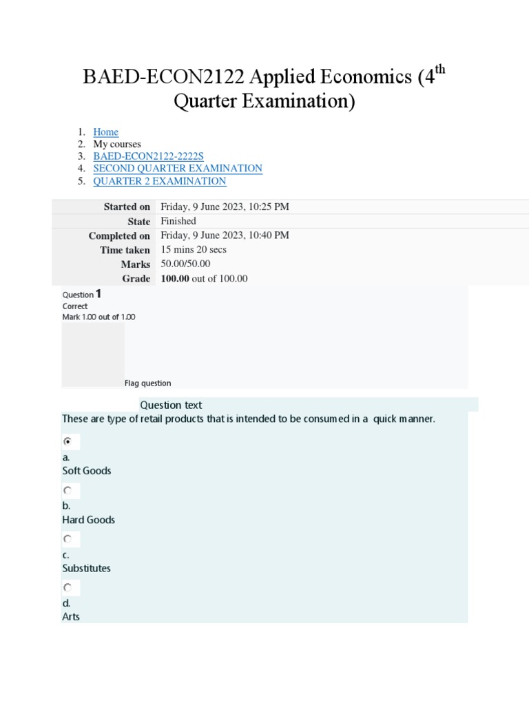 BAED ECON2122 Applied Economics 4th Quarter Examination | PDF | Externality | Taxes