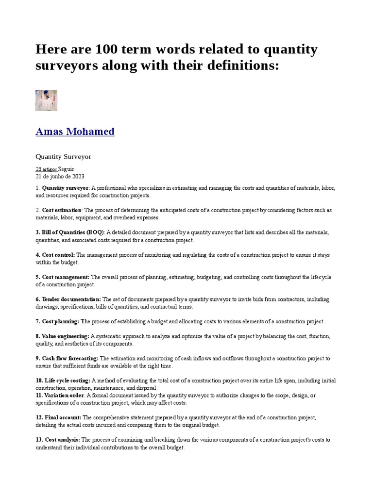 Key Terms for Quantity Surveyors | PDF | Life Cycle Assessment | Cost
