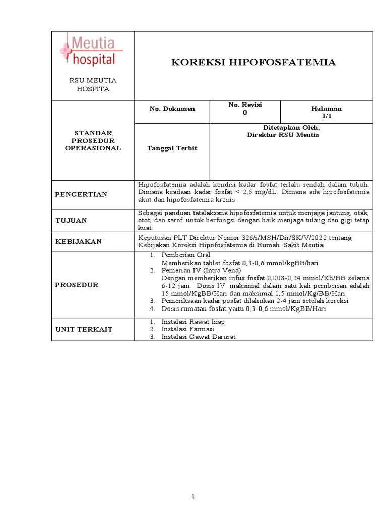 Spo Koreksi Hipofosfatemia 2022 | PDF
