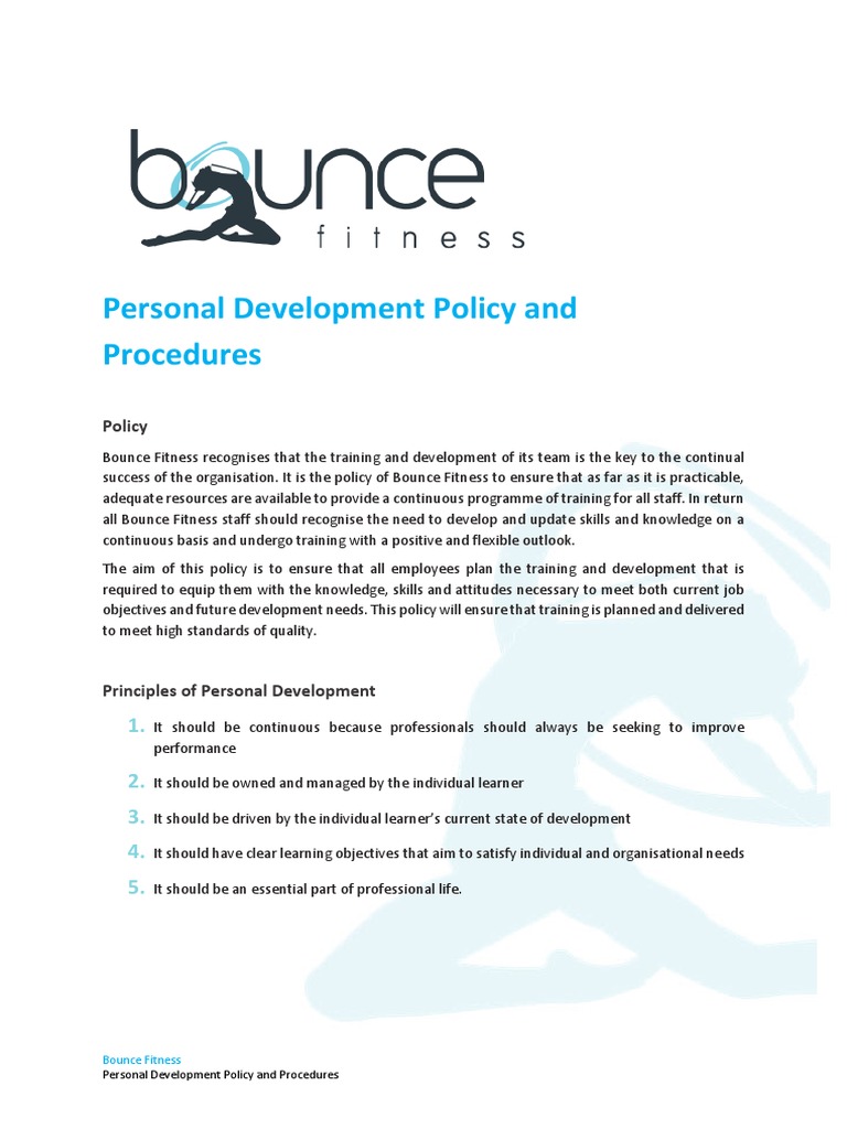 BSBHRM411 Case Study - Bounce Fitness Personal Development-Policy and Procedures V2021.1 | PDF ...