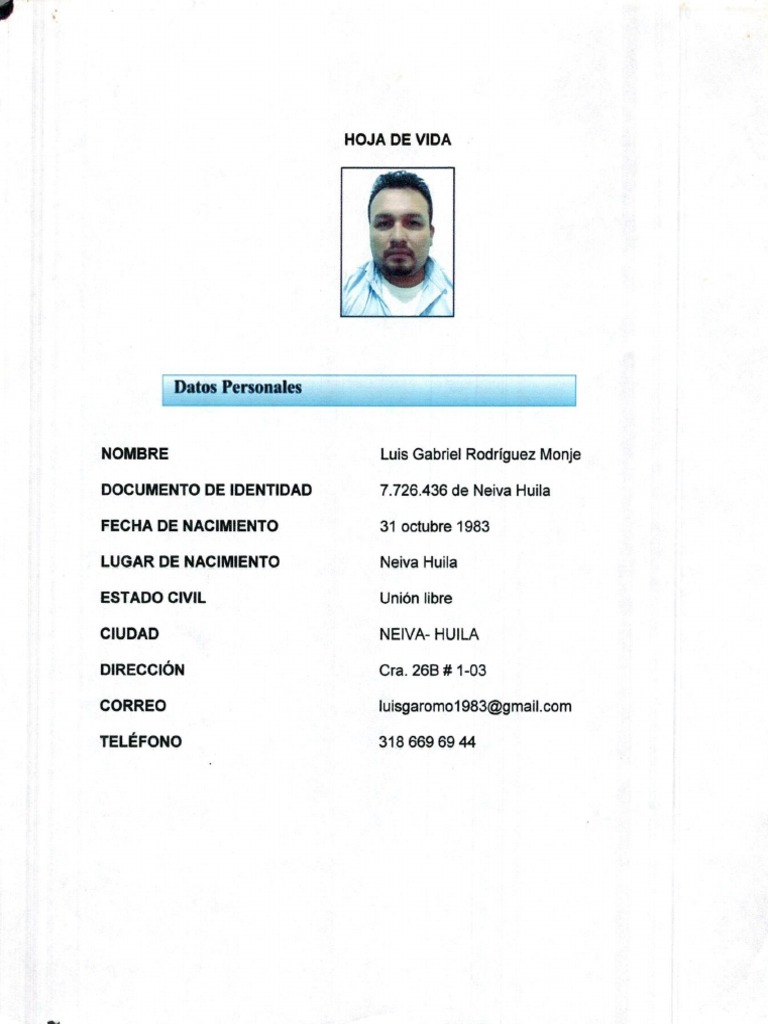 Hoja de Vida Grabriel - 0001 | PDF