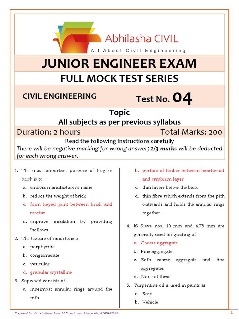 Civil Engineering Mock Test 4 | PDF | Rotation Around A Fixed Axis ...