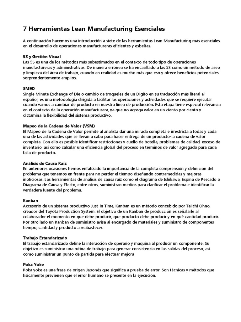 7 Herramientas Lean Manufacturing Esenciales | PDF | Lean Manufacturing ...